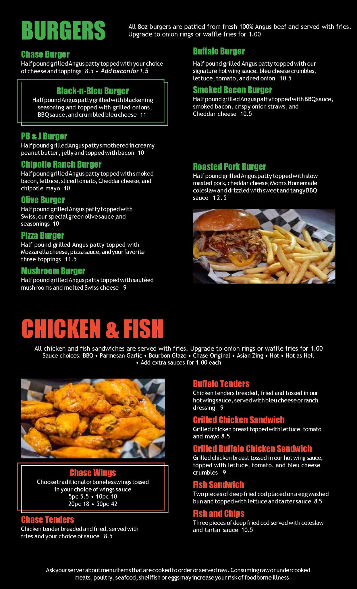 Full Menu – The Chase Sports Bar